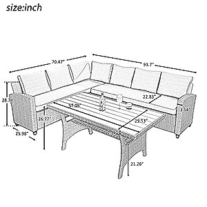 Acquire 5 Pcs Outdoor Conversation Set Patio Furniture Set All Weather Wicker Sectional Couch Sofa Dining Table Chair w/Ottoman&Pillow (Color : B)