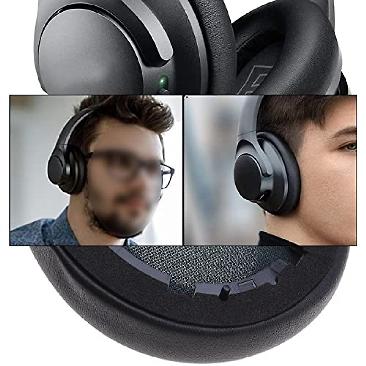 Micro Traders 1 Pair Earpads Ear Cushions Protein Leather Replacement Repair Parts Compatible with Anker Soundcore Life Q20 Q20BT Wireless Headphones Black