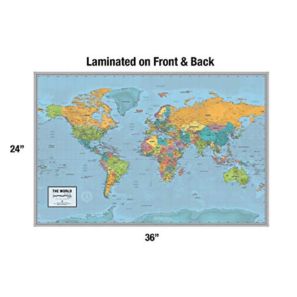 Laminated World Voyager Map Poster | Bright Style Map | Includes The Most Legible Location Labels | 36” x 24” | Shipped Rolled in a Tube, Not Folded | Great for The Home or Classroom