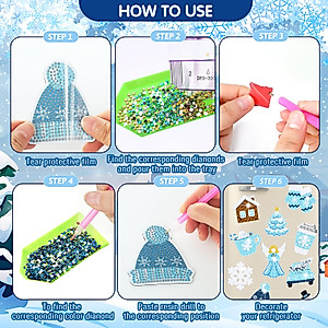 16 Pcs Winter Magnet Diamond Art for Refrigerator Christmas Diamond Painting Magnets DIY Winter Penguin Snowflake Gnome Magnets Diamond Painting Kits Xmas Fridge Magnet Decals for Kids Adults Crafts