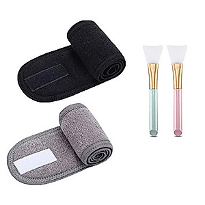FULINJOY 2 Pack Spa Headband with 2 Pack Facial Mask Brush, Hair Wrap Sweat Headband Head Wrap Hair Towel Wrap Non-slip Stretchable Washable Makeup Headband, Face Wash Treatment Set