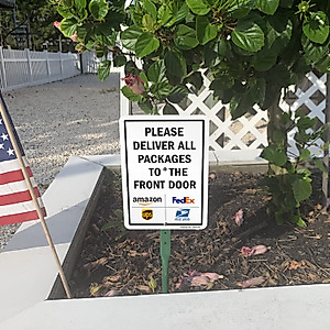 SmartSign 10 x 7 inch “Please Deliver All Packages to The Front Door” Yard Sign, 40 mil Laminated Rustproof Aluminum, 21.5 inch Tall Sign & Stake Kit, Multicolor, Made in USA