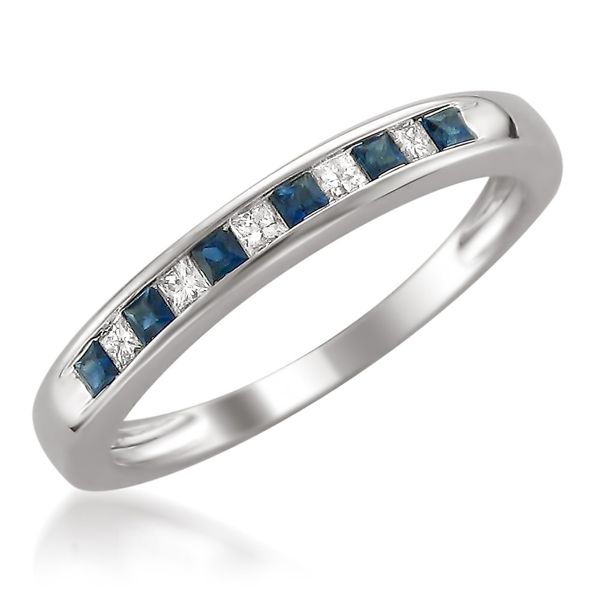 Beyond Brilliance 1/3 Carat Channel-Set Princess Cut Diamond and Blue Sapphire Wedding Band Ring in 14K White Gold (H-I, I1-I2)