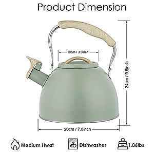 Tea Kettle, 2.7 Quart / 3 L Tea Kettle for Stovetop, Food Grade Stainless Steel Teapot, Whistling Tea Kettle with Wood Pattern Handle, Whistling Teapot Suitable for All Heat Sources