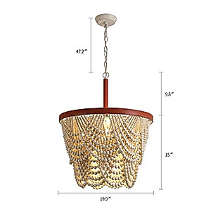 Q&S Boho Wood Beaded Chandelier,Large 5-Lights Farmhouse Coastal Bohemia Chandeliers for Dining Room Living Room Foyer Kitchen Island Restaurant UL Listed Assembly Complete W20
