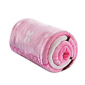 HOLY HOME Pink Flowers and Butterfly Flannel Fleece Toddler Throw Blanket,39"x55" Cartoon Cat