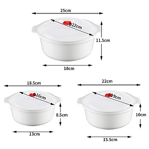 DEARMAMY Microwavable Bowls 3pcs Microwave Bowl with Lid and Steam Vents Plastic Food Storage Containers Kitchen Prep Bowls Office Lunch Box Airtight Storage Bowls White Microwave Soup Bowl