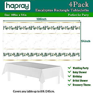 hapray 4 Pack Greenery Jungle Party Tablecloths for Rectangle Tables, Waterproof Disposable Rectangular Table Cloths Covers Eucalyptus Decorations, Wedding Baby Shower Birthday Bridal, 54” x 108”