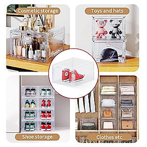 OMOPIN US 15 Clear Entryway Shoe Storage Boxes Stackable XXL, 8 Pack Clear Shoe Boxes Stackable for Closet, Drop Front Large Plastic Shoe Containers Collecting Sneakers(CLEAR 8 PACK)