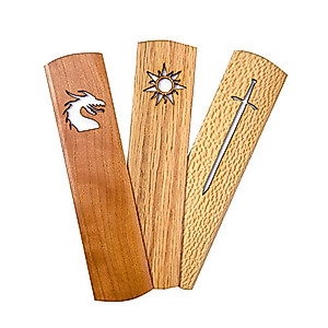American Made Hardwood Bookmark Set for Book Lovers, Fantasy Theme (Dragon, Longsword, Sun Symbols)