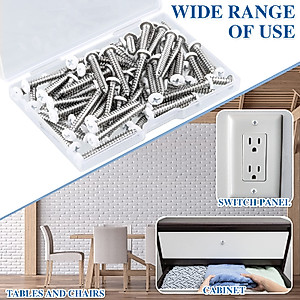 100 Pcs #8 White Pan Head Screw White Sheet Metal Screw Self Tapping Stainless Steel Wood to Metal Screws for Wall Plates Switches Covers Replacement, 5 Sizes
