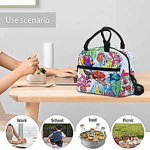 Modysero Ocean Sea Turtle Lunch Bag Kids Durable Casual Reusable Lunch Box for School Picnic Lightweight Insulated Lunch Box with 2 Compartment