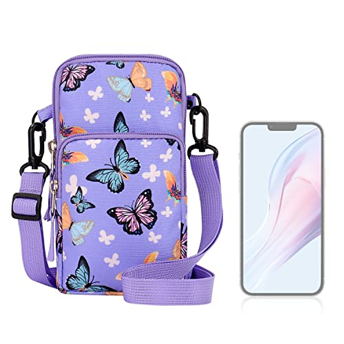 Choco Mocha Kids Cell Phone Purse for Girls, Butterfly Girls Crossbody Purse, Little Girls Purse for Kids 6-8 9-10, Wallet for Girls, Purple