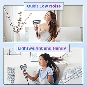 VACASSO Hair Blow Dryer, Ionic Dryer with Care Module, Professional Hairdryer High-Speed 110, 000 RPM Fast Drying, Low Noise Salon LED Temp Display, Negative for Home Travel Silver Gray