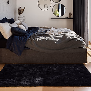 Unirea Fluffy Runner Rug for Bedroom Living Room 2x6 Feet, Black Shag Area Rugs Soft Plush Carpet Thick Long Fur Rug for Hallway Bedside Kids Nursery Girls Room Home Decor Mats