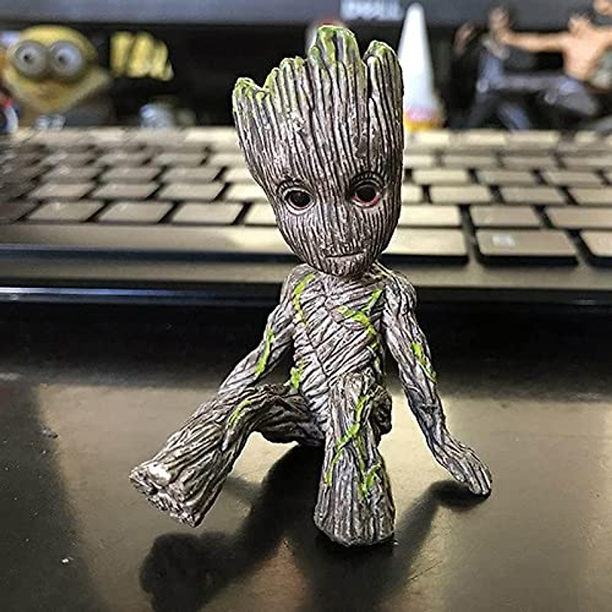 PVC Statue Groot in for Kids Home Decor Miniature Fairy Garden Sitting Groot Figurine, Brown