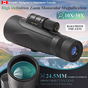 Fetch Falcon 10-30X50 FMC HD Spotting Scopes (Water-Resistance Long Range Spotting) with Tripod Phone Adapter (10-30X50 Black)