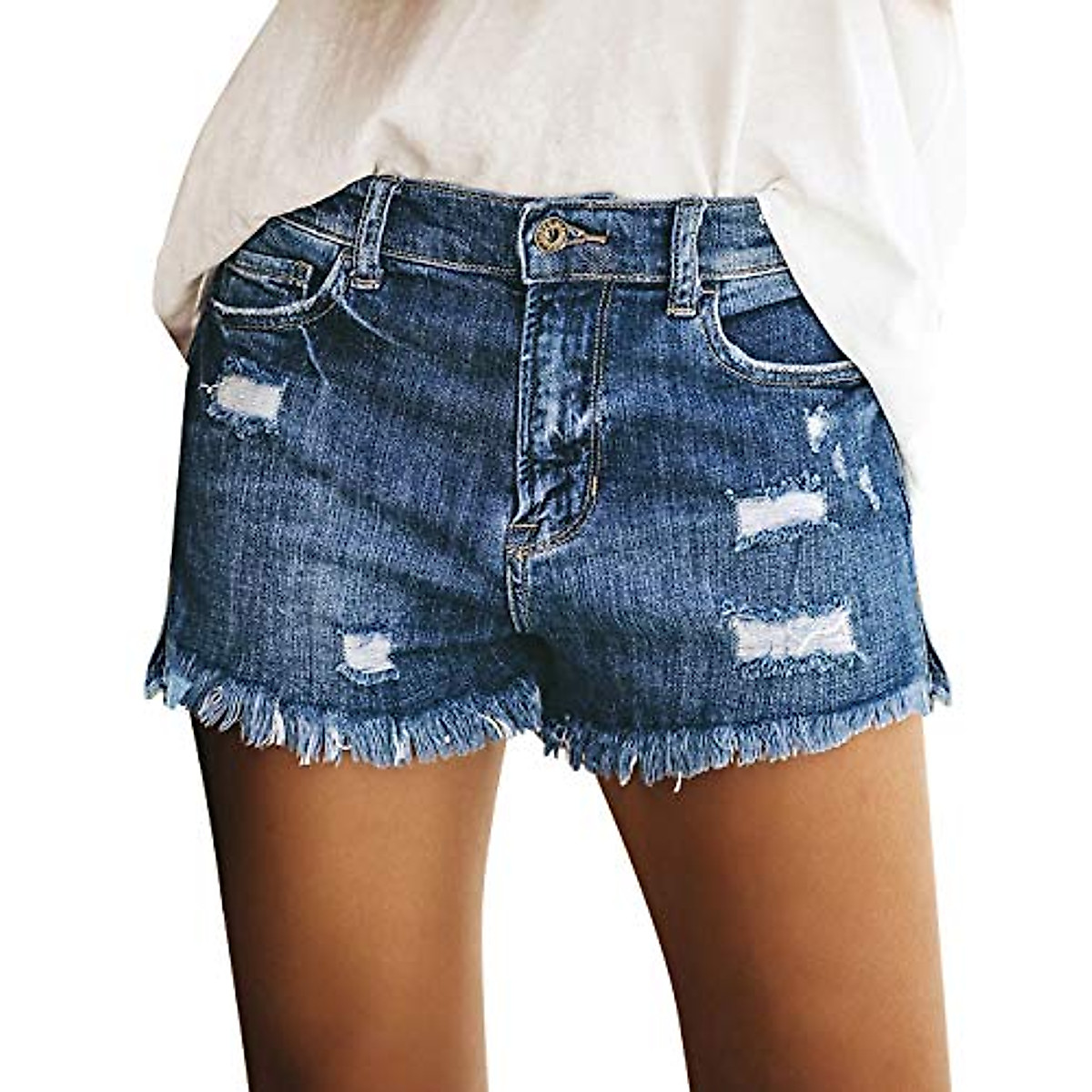 Women's Mid Rise Ripped Denim Shorts Frayed Raw Hem Jean Shorts Casual Shorts, Size XXL