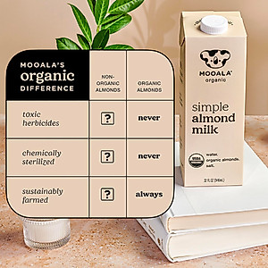 Mooala Organic Simple Almond Milk, 32oz - 3 Ingredient, Shelf Stable, No Gums, No Oils, No Fillers, Unsweetened, Non-GMO, No Additives, Dairy Free Plant Based Milk, 6 pack