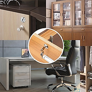 Cabinet Cam Lock Keyed Alike, 1-1/8" with Keys, Replacement Secure Drawer RV Camper Storage Lock for Cylinder Tool Box Mailbox Truck Vending Machine File, Zinc Alloy Chrome Finish (3Pack)