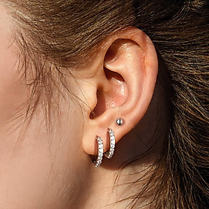 KANOUE 10 Pairs Silver Surgical Steel Earrings Sets for Multiple Piercing Lightweight Small Huggie Hoop Earrings CZ Stud Earrings for Women Trendy Cartilage Hypoallergenic