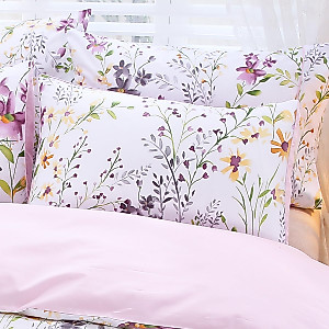 WINLIFE 100% Cotton Pillowcases Garden Floral Printed Pillow Cases Set of 2 Pillow Cover (Standard Queen 20x30'', Lilac)