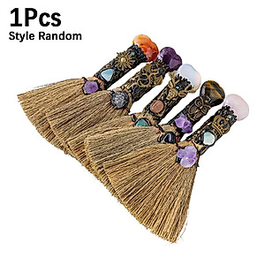 Natural Crystal Magic Broom,Mini Witch Broom,Crystal Witch Wiccan Altar Broom,Magic Ceremony Decor,Handmade Reiki Broomstick for Cleansing Healing Fengshui