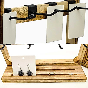 Jewack Wooden Foldable Jewelry Display Stand with Removable 32 Hooks, Earring Cards necklace bracelet Keychain Showcase Cascading Merchandise Organizer For Selling For vendor events