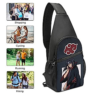 Small Sling Crossbody Bag Anime Printing Multifunction Chest Shoulder Bag Waterproof Hiking Travel Bag with Adjustable Strap for Women Men (Black)