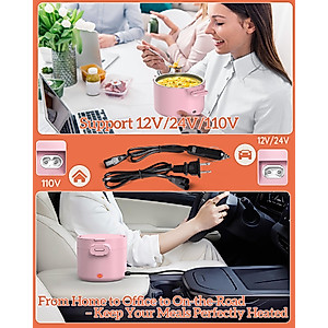 CDBEEE Electric Lunch Box for Adults,33 oz Lunch Warmer 100W Heated Lunch Box 12/24/110V Leak-proof,Portable Food Warmer for Work,Travel, home,Office,On-the-Go,Lonchera Eléctrica Portátil (Pink)