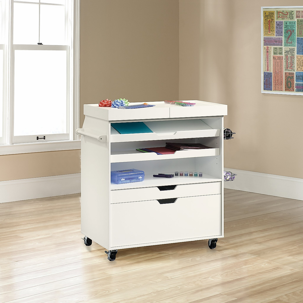 Sauder Craft Pro Series Craft Cart, Soft White finish