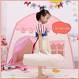 Princess Castle Play Tent with Lights Kids Teepee Tent Large Children Playhouse Oxford Fabric Children Playhouse for Indoor Outdoor with Carry Bag Portable Playhouse Boys & Girls Birthday Gift (Pink)