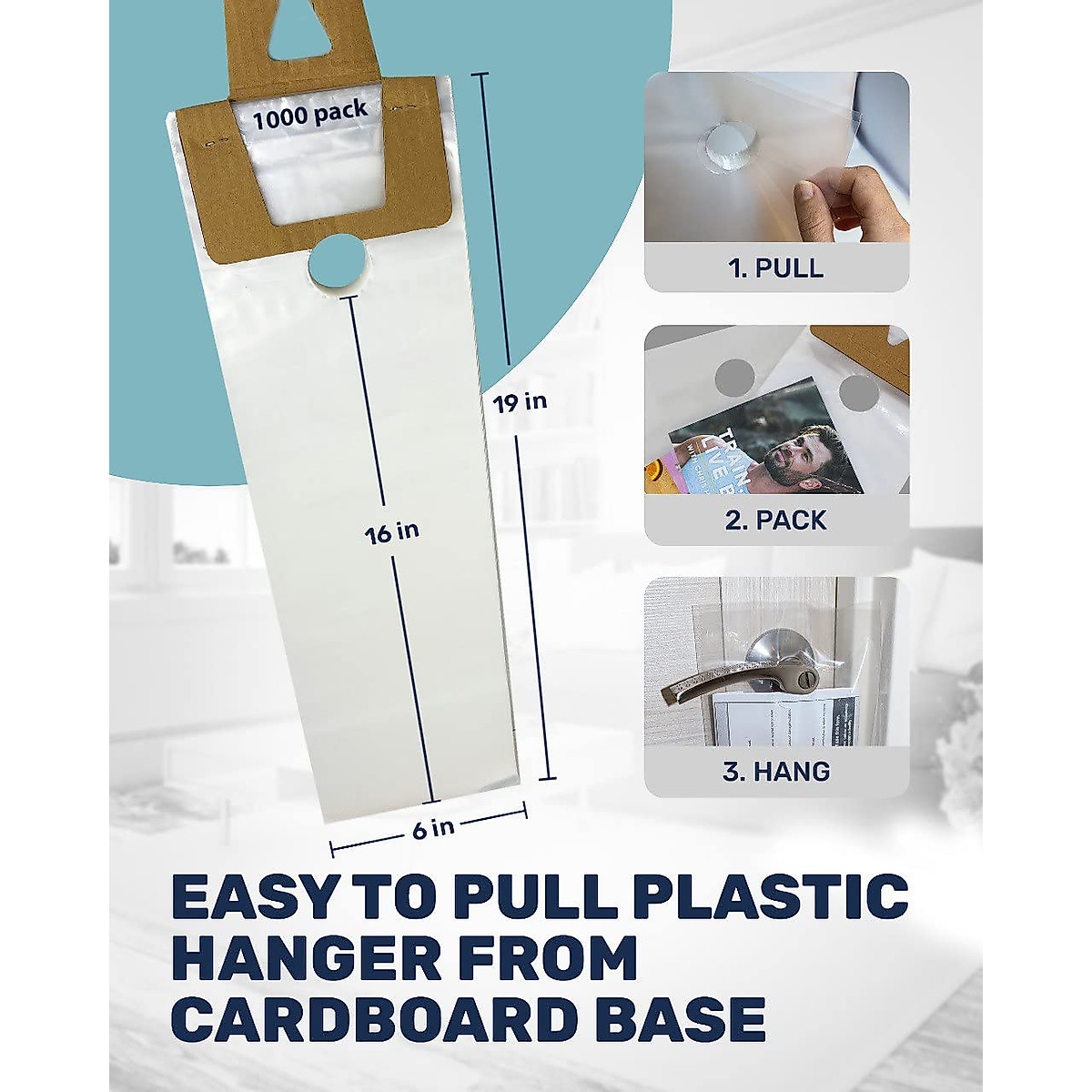 Skywin 1000 Door Hanger Bags 6 x 19 inches - Clear Door Hanger Bags Protects Flyers, Brochures, Notices, Printed Materials - Waterproof and Secure Door Knob Hanger for Outdoor Use (1000)