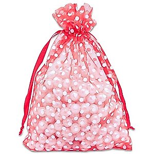 TheDisplayGuys 100-Pack 4x6 Sheer Organza Gift Bags with Drawstring (Medium) - Polka Dot (Red/White) - for Wedding Party Favors, Jewelry, Candy, Treats Mesh Pouch