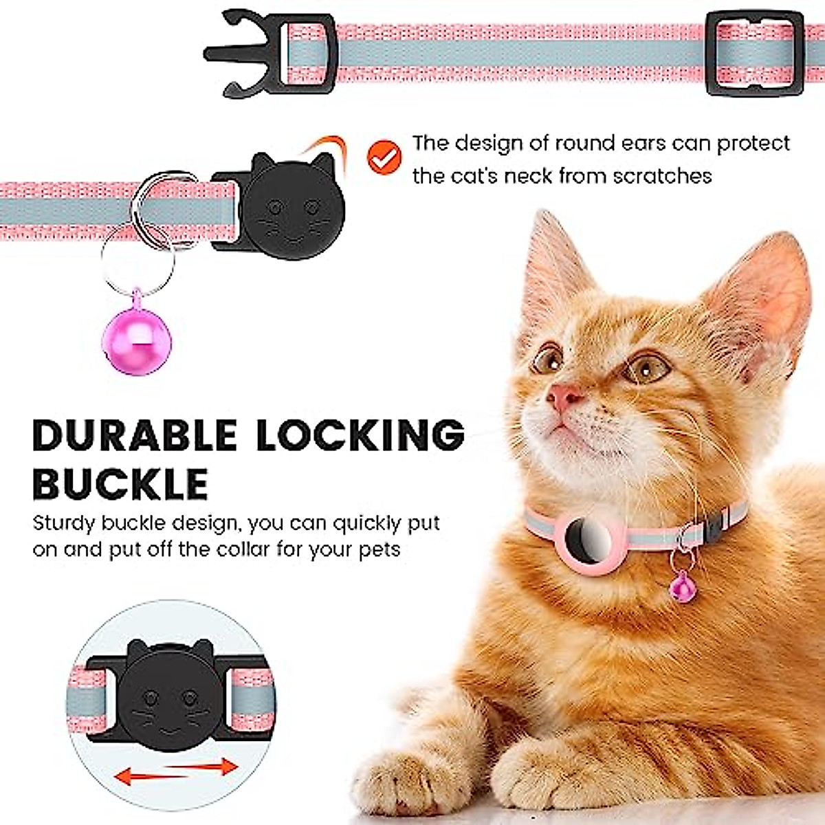 AirTag Cat Collar, Reflective Air Tag Cat Collar with Bell and Prefect Size Waterproof Airtag Holder Compatible with Apple Airtag, Cat Airtag Collar with Breakaway Safety Buckle for Kitten Puppy
