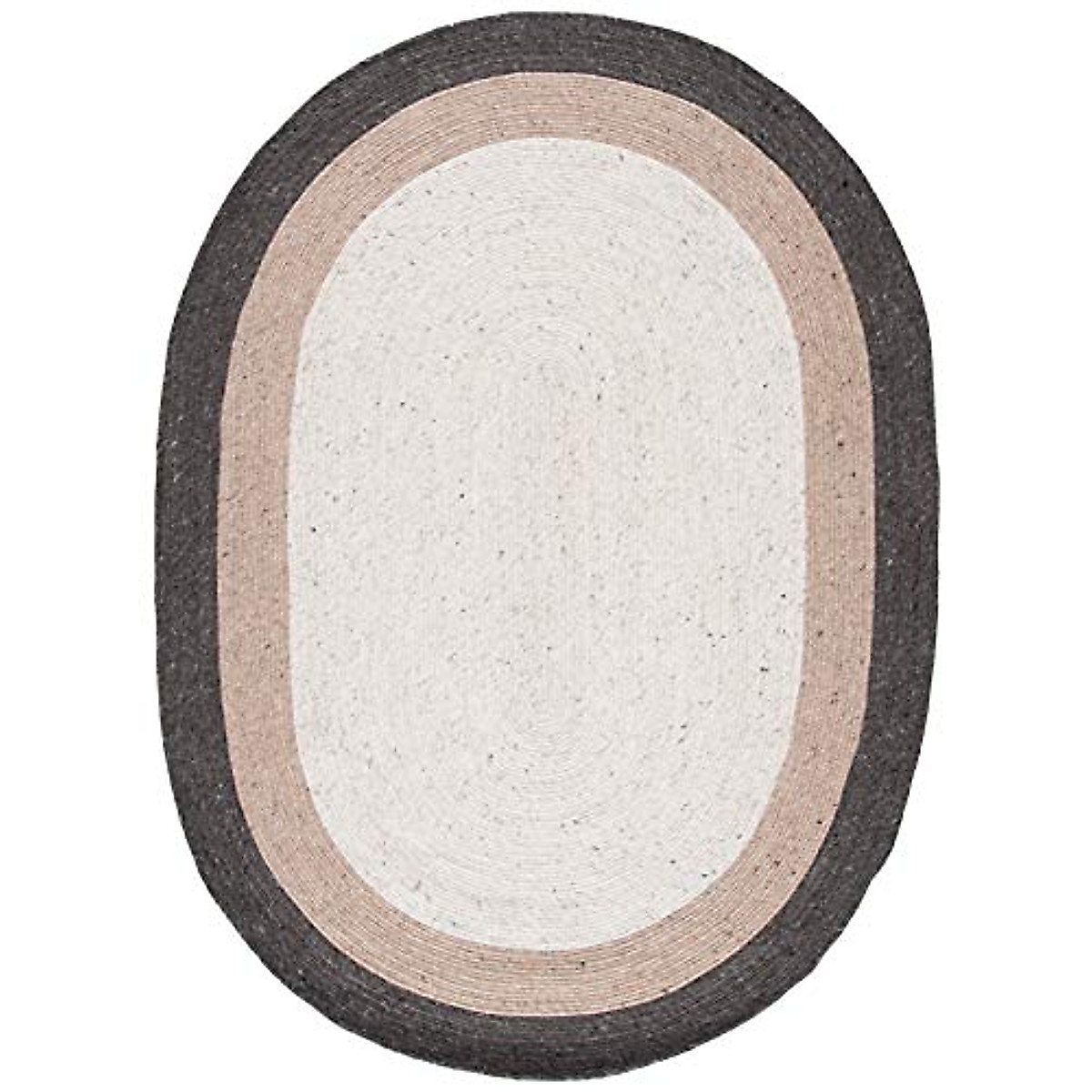 SAFAVIEH Braided Collection 4' x 6' Oval Charcoal/Ivory BRD903H Handmade Country Cottage Reversible Wool Entryway Foyer Living Room Bedroom Kitchen Area Rug