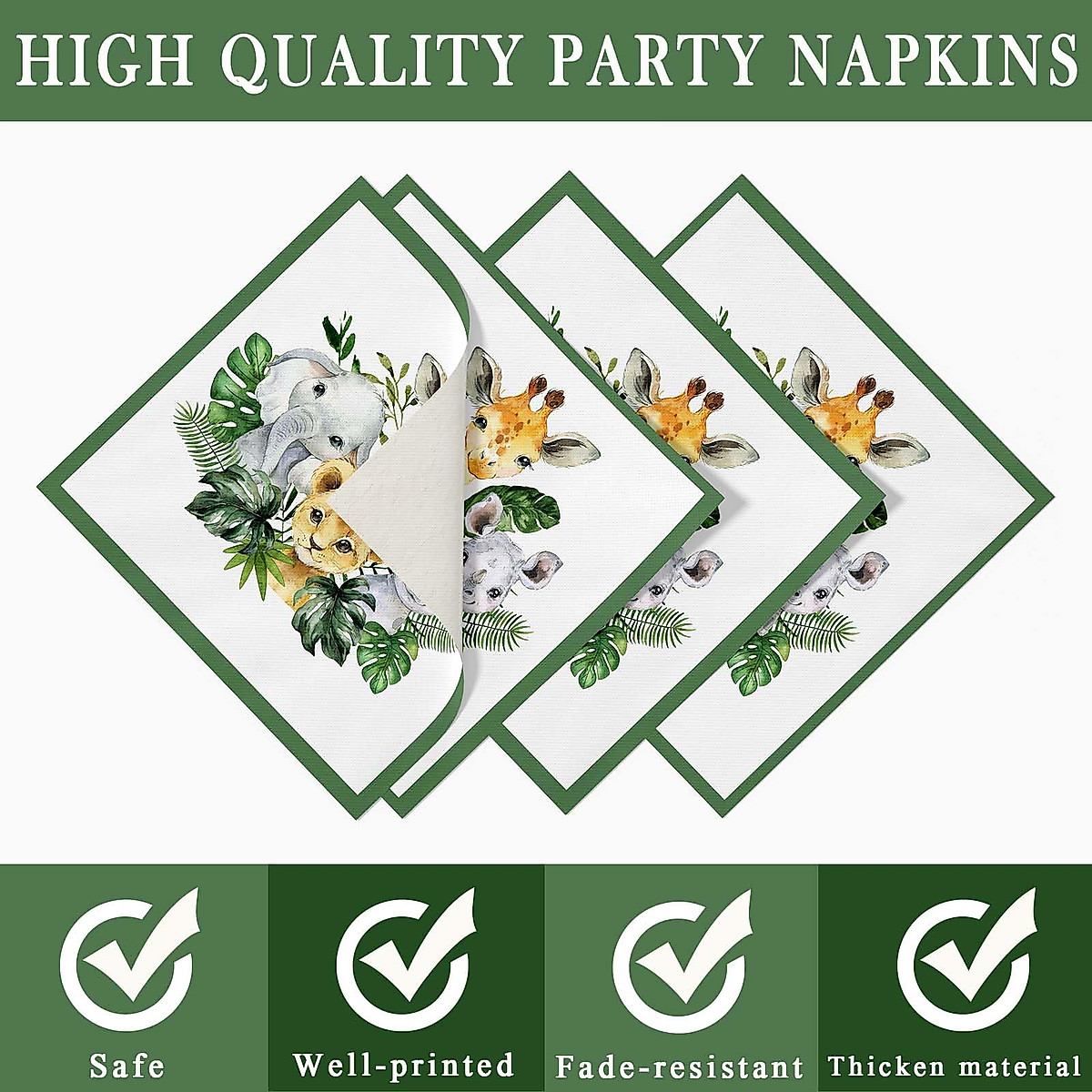 Yuzioey 50 Pcs Safari Baby Shower Napkins, Jungle Animals Baby Shower Disposable Paper Napkins, Safari Theme Baby Shower Supplies Party Napkins, Safari Baby Shower Decorations 6.5" x 6.5"