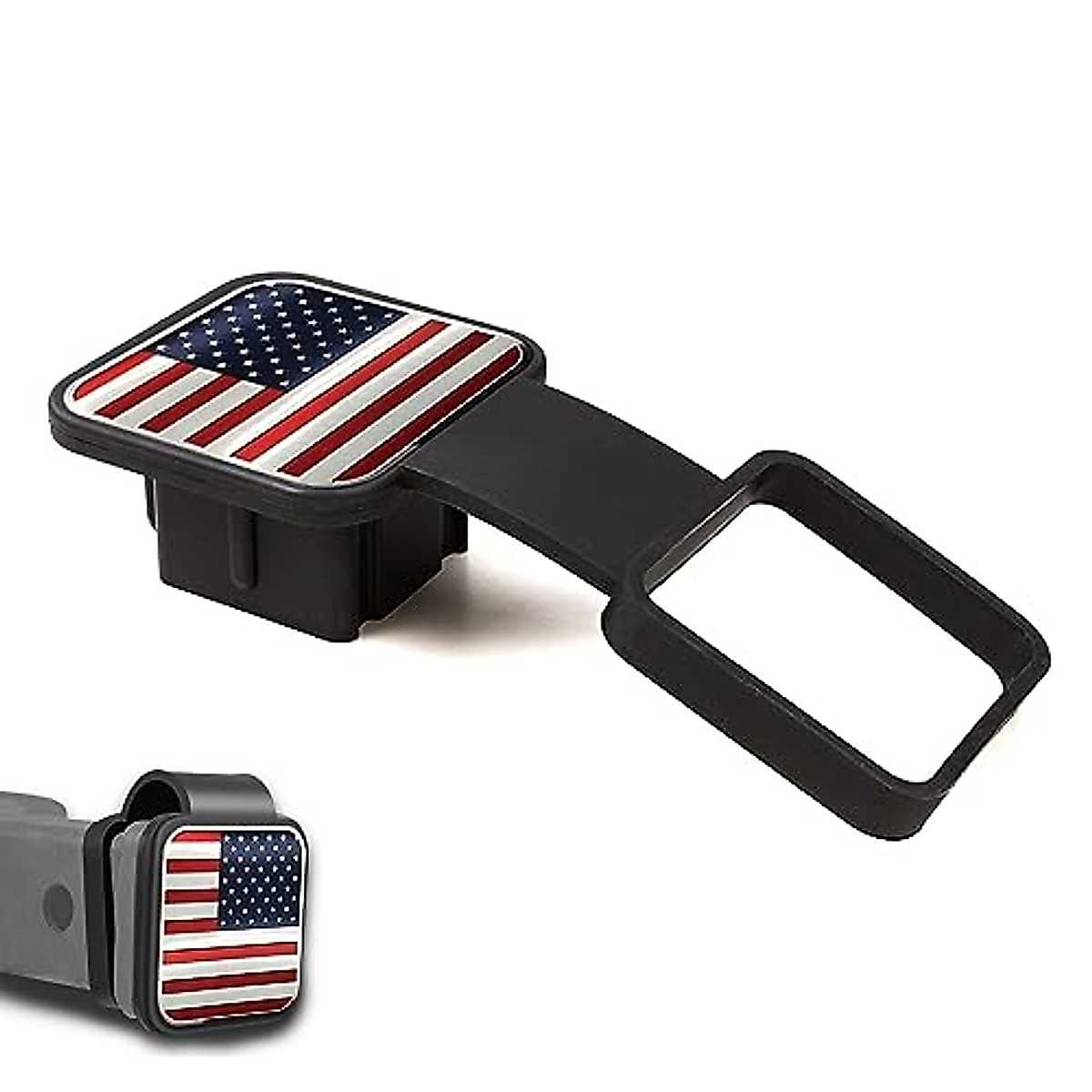 Ajxn 1 PC Universal Tow Hitch Covers, Trailer Hitch Cover Tube Plug Insert, Car Exterior Accessories, Receiver Tube Hitch Plug, Tube Cover with Bracket, for Vehicles, Tow Truck (American Flag Red)