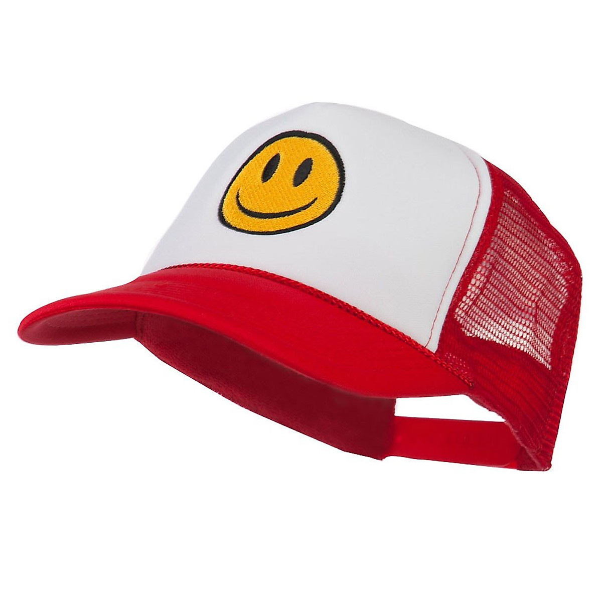 e4Hats.com Smile Face Embroidered Foam Mesh Back Cap - Red White Red OSFM