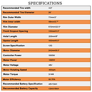PEXMOR Electric Bike Conversion Kit, 48V 1000W 26" Fat Front Wheel E-Bike Conversion Kit, Ebike Hub Motor Kit Upgrade 3 Mode Controller w/PAS/LCD Display/Twist Throttle Bicycle Ebike Wheel Kit