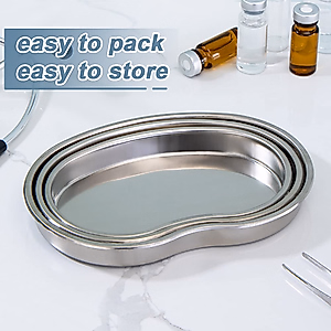 3Pcs Stainless Steel Kidney Tray, Graduated Metal Emesis Basin, Reusable Kidney Bean Shaped Bowl Dish, Dental Lab Instrument Surgical Tray for Medic Waster (Small, Medium, Large)