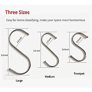 30 Pack 5.0Inch 3.8In 2.6In Assorted Size S Hooks Stainless Steel S Hanging Hooks Outdoor,Utility S Shaped Hooks for Hanging Plants,Heavy Duty S Hooks for Hanging Clothes Towels