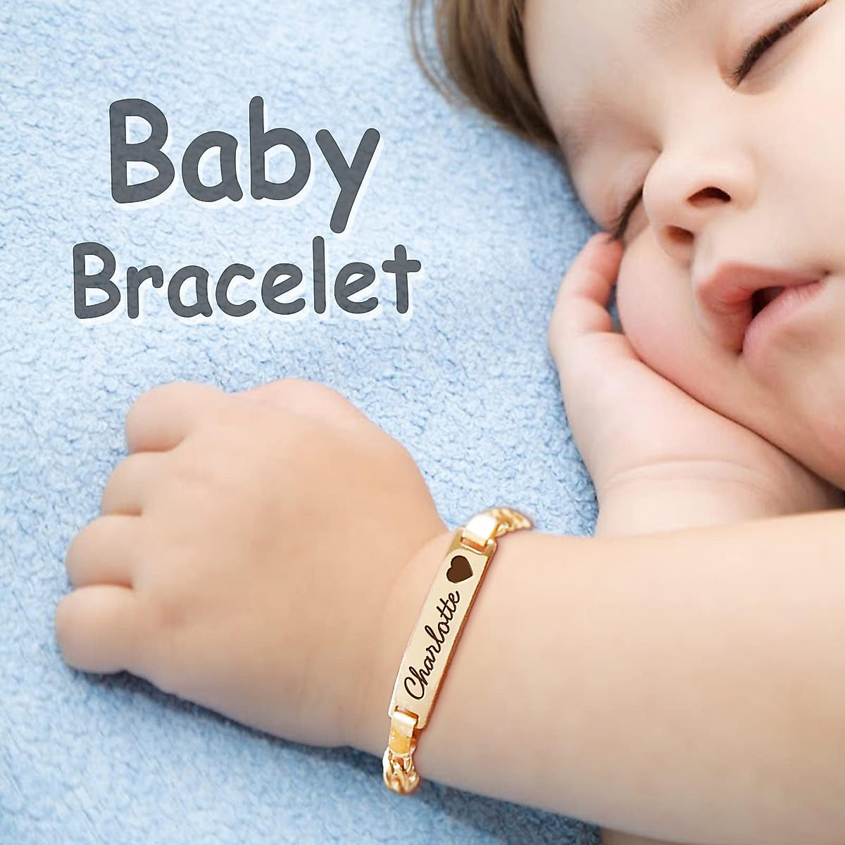 PUREFLY Personalized Baby Name Bracelets with Birthstone, 18k Gold Plated, Adjustable Length