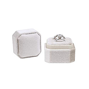 BLUTETE Octagon Square Ring Box Wedding Engagement Ring Set Keepsake Box Bridal Photo Gift Box (Champagne)