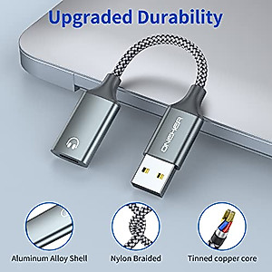 USB A to Lighting Audio Adapter Cable, Nylon Braided USB Male to Lightning Female Dongle Converter Support Volume Control Mic Compatible with MacBook Computer PC Headphone,Earphones, Earbuds, and More