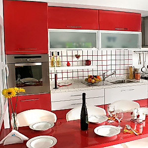 Wudnaye Red Contact Paper Peel and Stick Wallpaper for Kitchen 15.7inchx78.7inch Shiny Red Wallpaper Self Adhesive Contact Paper for Cabinet Wallpaper Stick and Peel Contact Paper Decor Wall Paper