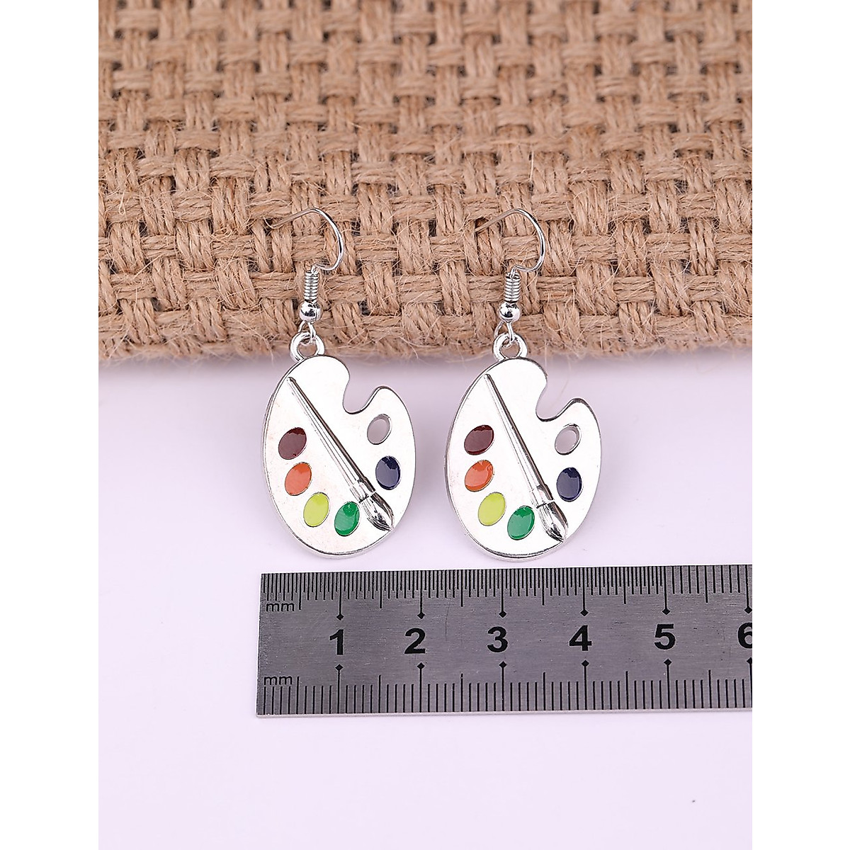 Artist Paint Palette and Brush Enamel Pendant Earrings Zinc Alloy Dangle Drop Earrings Delicate Gift for Painter Artists Women Girls
