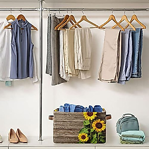 DEHOZO Storage Basket Bins, Summer Wooden Sunflower Flower Collapsible Storage Cubes Organizer with Handles, Closet Shelves Clothes Storage Box Toys Organizer for Bedroom Living Room, 2pcs