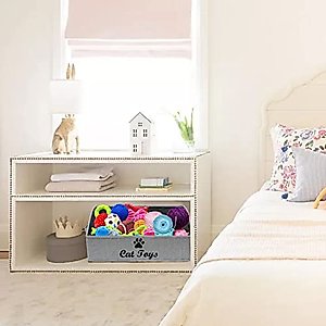 Geyecete Large cat Toy Box Storage Box - Foldable Cotton and Linen Trapezoid Organizer Boxes with Handle, Collapsible Basket for cat Toys-CAT-Striped Gray