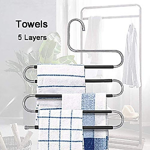 T-rainbow Non-Slip Space Saving Pants Hangers, S-Shaped Stainless Steel Closet Organizer, 5 Layers Multi-Purpose Storage Saver, Clothes Hanger Rack for Scarf Tie Jean Trouser Towel 4 Pack